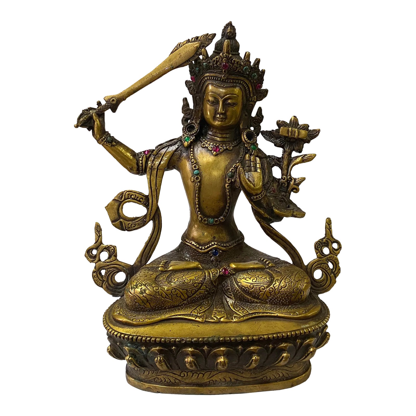 Chinese Distressed Marks Bronze Color Metal Sitting Tibetan Tara Statue ...