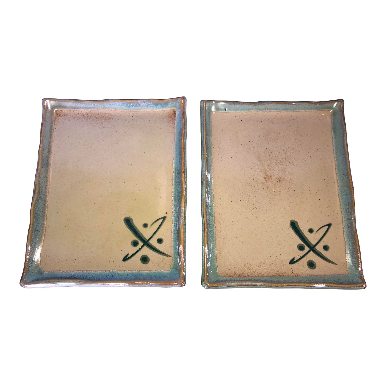 1960s Japanese Glazed Ceramic Trays - a Pair | Chairish