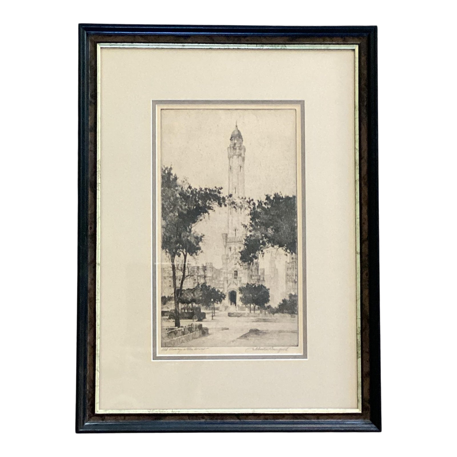 Old Chicago Water Tower Etching Print by S. Chester Danforth | Chairish