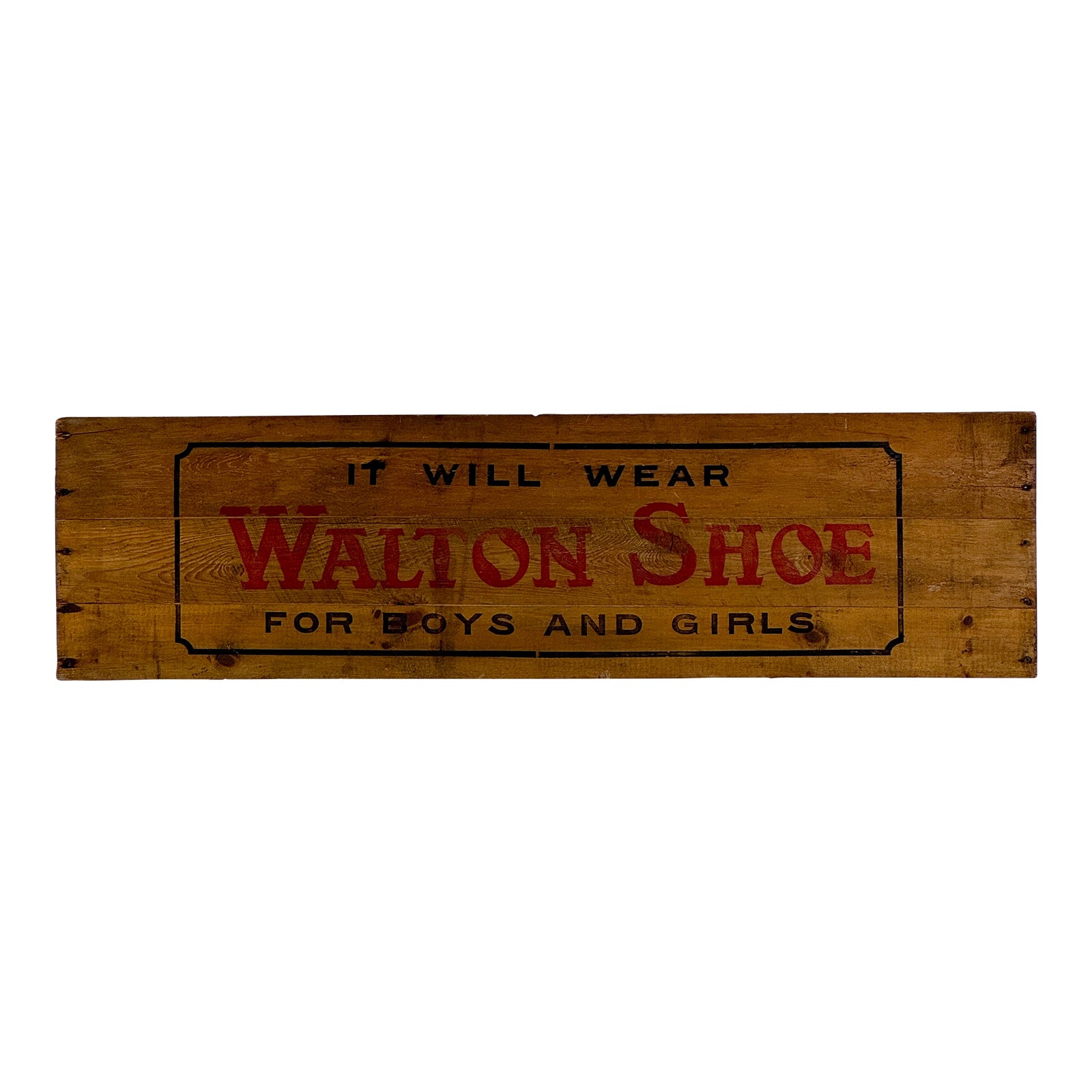 Vintage Wooden Crate Sign Advertising "Walton Shoe for Boys and Girls ...