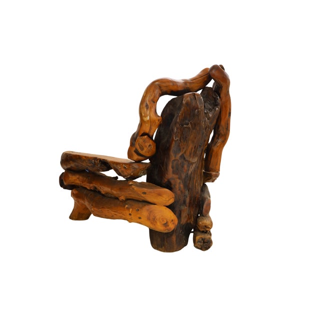 Late 1900s Redwood Burl Chair With Sherpa Seat in Manner of Daryl ...