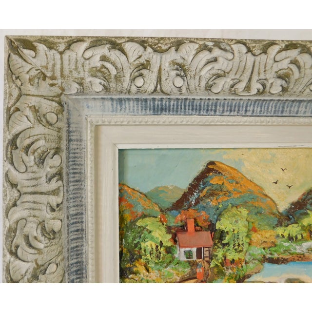 Pair Vintage Mid Century Raised Paper Mache Landscape Painting on Board ...