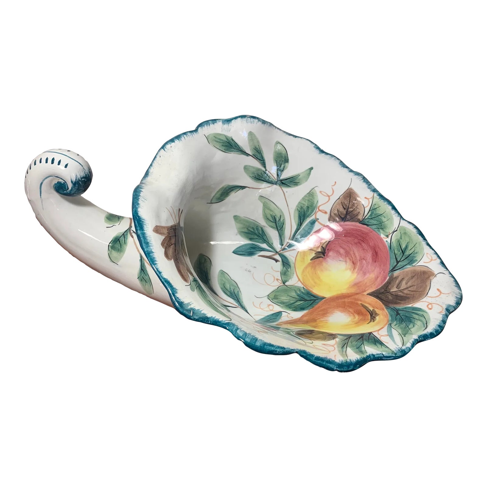 Vintage Italian Majolica Pottery Cornucopia Centerpiece | Chairish