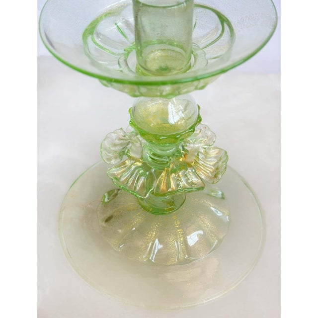 Set of Four 1950s Italian Green Murano Glass Candlesticks With Gold ...