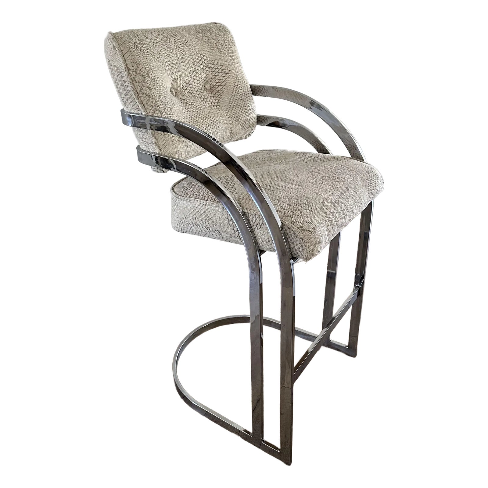 Milo Baughman Style Chrome Cantilevered Bar Stool | Chairish