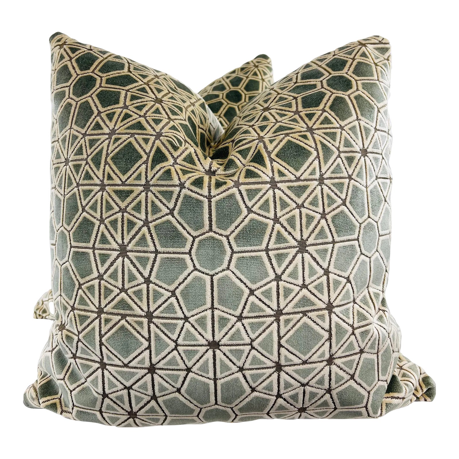 Pollack & Ass. "Crosscut Plush" in Herb 22" Pillows-A Pair | Chairish