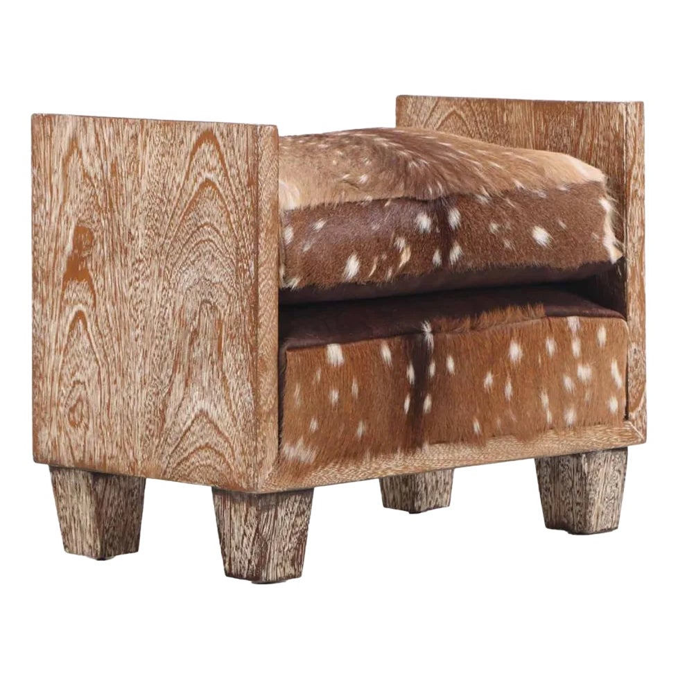 Cerused Oak Cube Bench With Deer Hide Upholstery, in the Manner of Jean ...