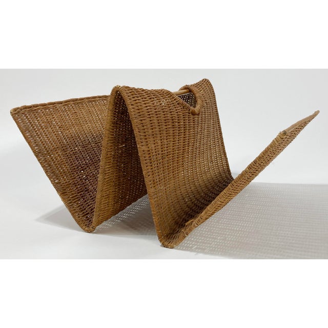 Vintage MCM Wicker Magazine Rack or Vinyl Holder | Chairish