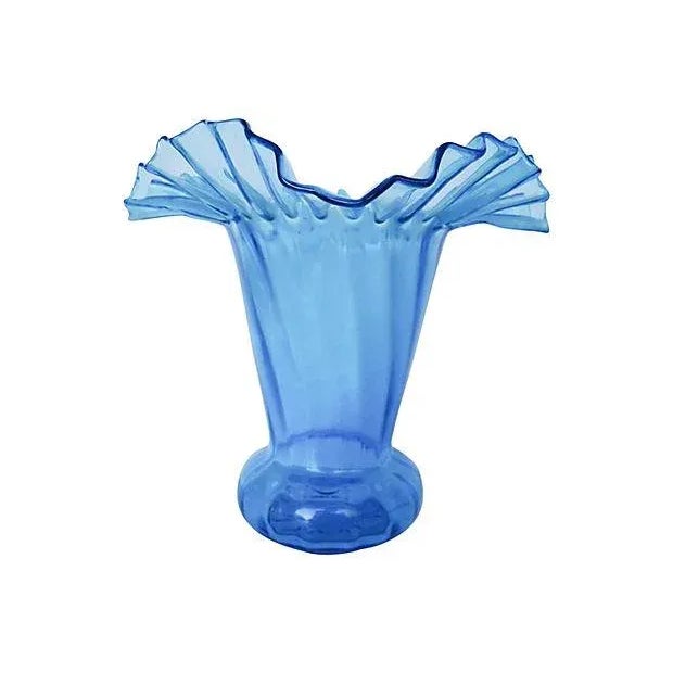 Mid-Century Fluted Blue Flower-Expression Vase | Chairish