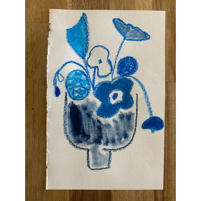 Blue Abstract Floral Drawing | Chairish