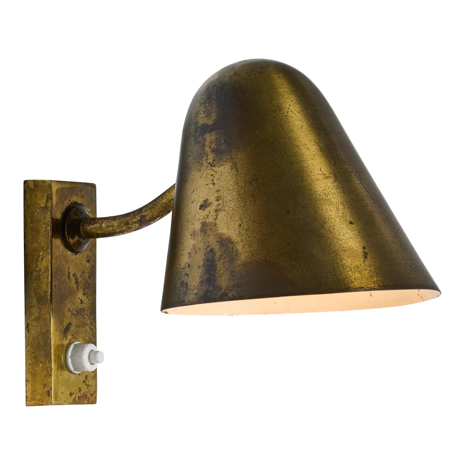 1960s Jacques Biny Patinated Brass Articulating Plug-In Wall Lamp, Unmarked | Chairish