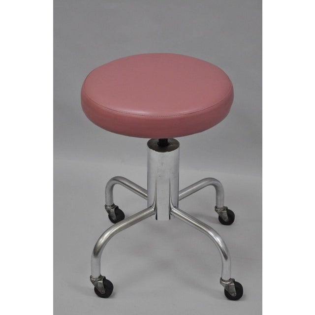 Vintage Chrome Pink Vinyl Adjustable Work Stool | Chairish