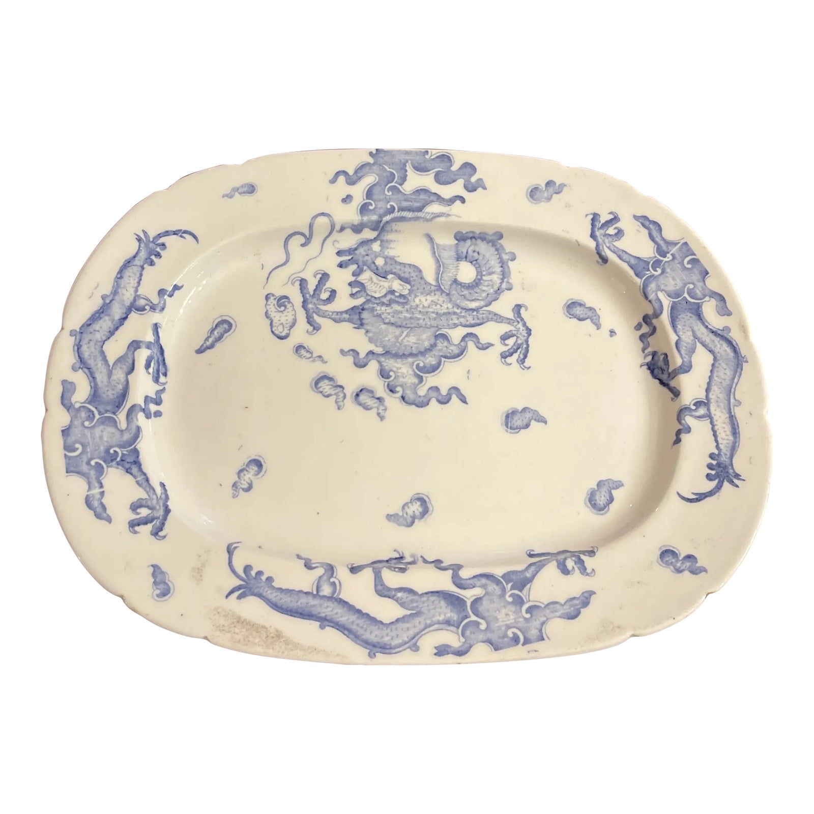 Georgian Blue and White Dragon Platter, Circa 1810s | Chairish