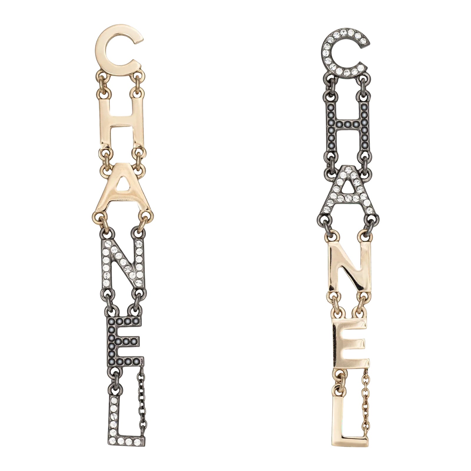 2020 Chanel Logo Long Earrings 3.5" Crystal Faux Pearl Yellow Black ...