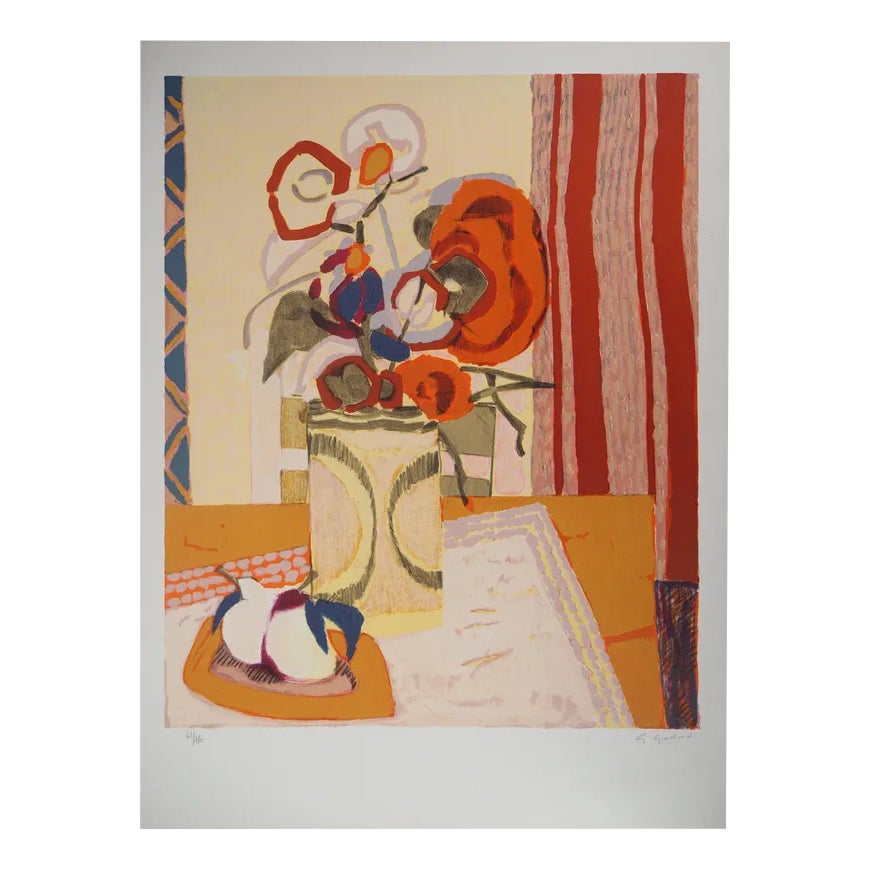 Gabriel Godard, Still Life with Poppies, Lithograph | Chairish