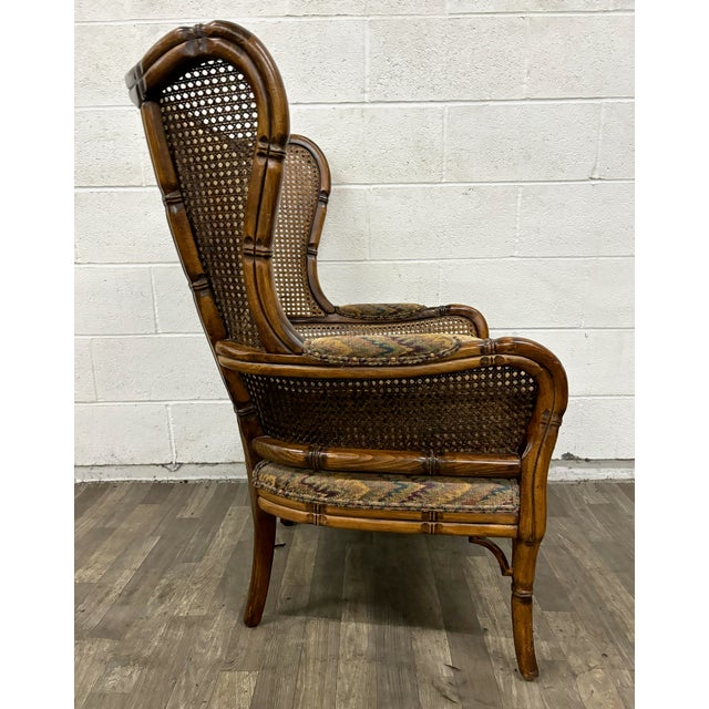 Vintage Ethan Allen Faux Bamboo Cane Wing Wingback Chair | Chairish