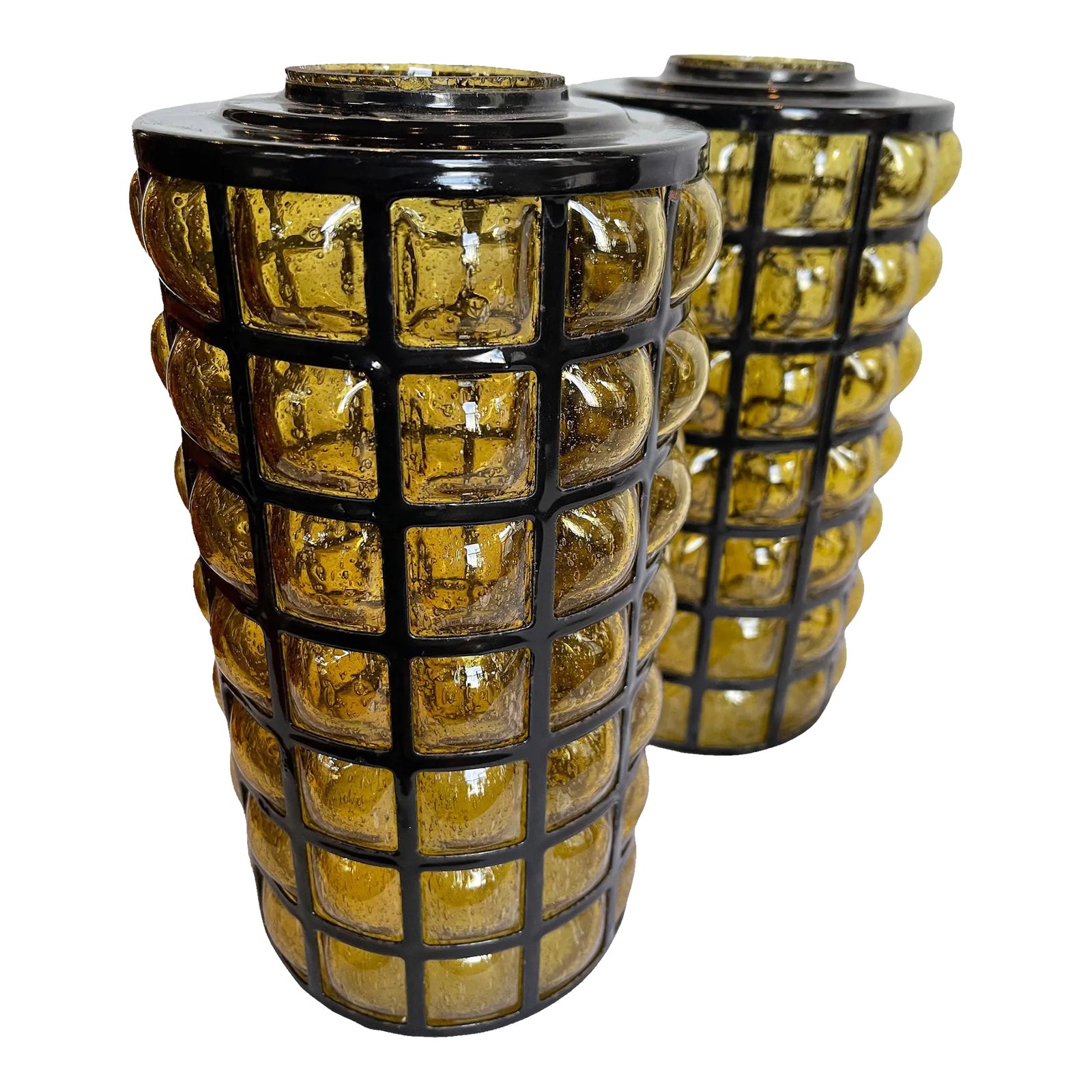 Vintage Mid-Century Amber Glass Lamp Shades - a Pair | Chairish