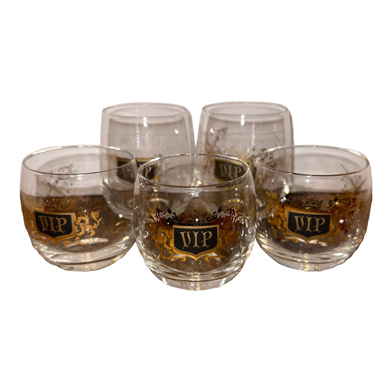 Vintage Mid Century Vip Roly Poly Cocktail Glasses- Set of 5 | Chairish