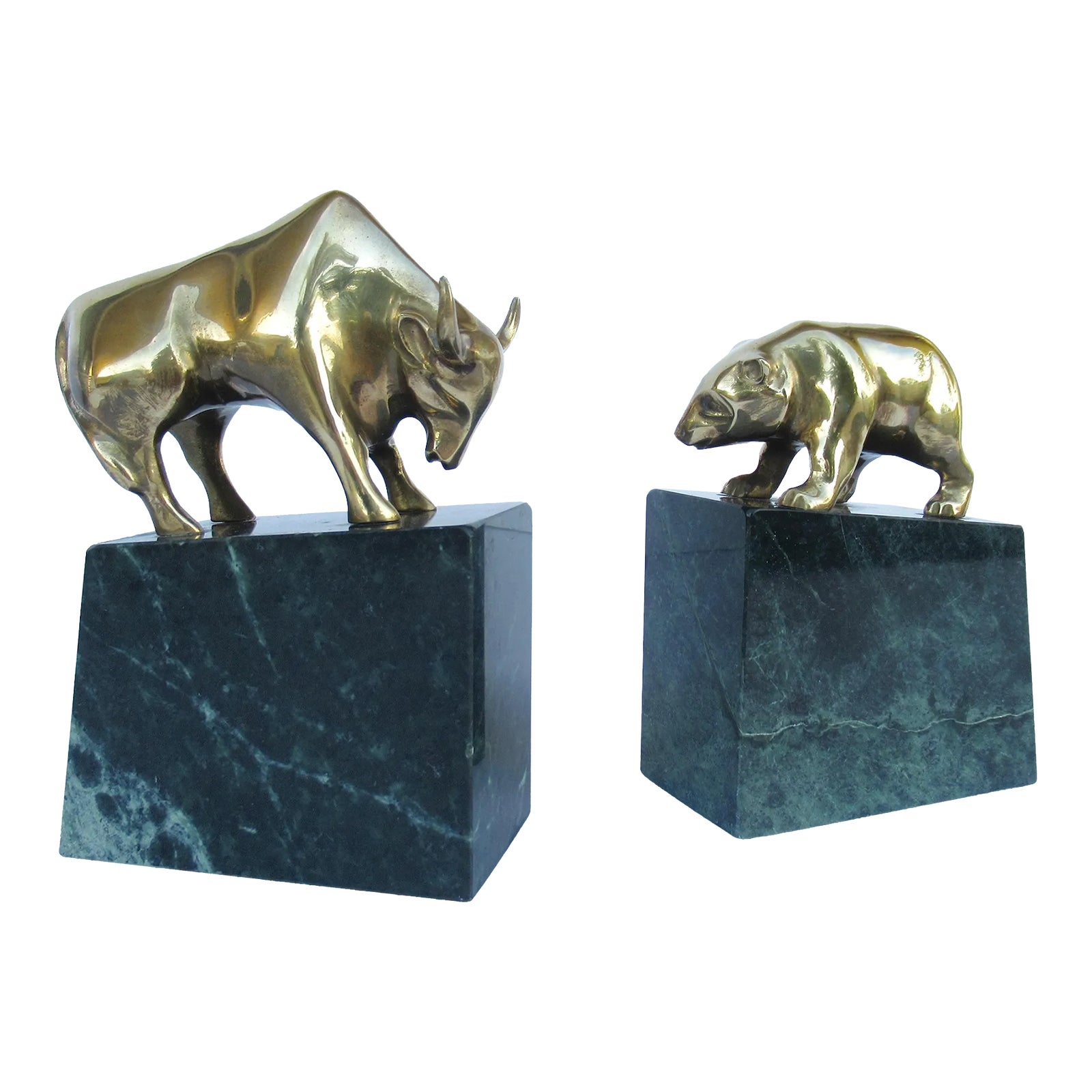 Vintage C.1970's Solid Brass Bear & Bull Wallstreet Bookends Mounted on ...