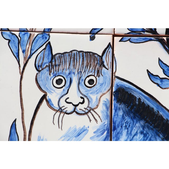 A Dutch Delft Cat - Six Tile Panel Framed, Mid-Century | Chairish