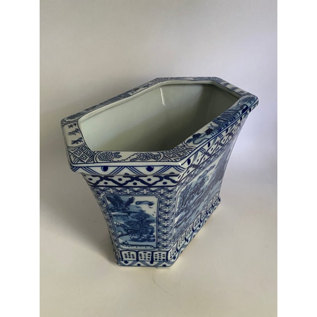 Blue & White Chinoiserie Cachepot | Chairish