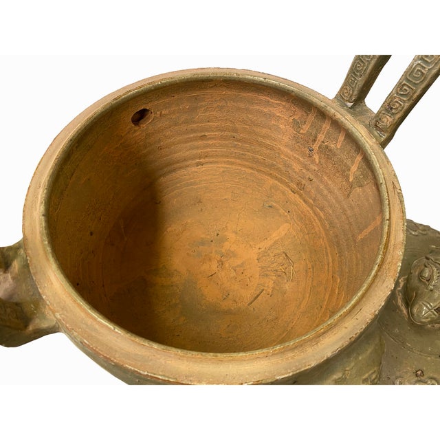 Chinese Vintage Handmade Clay Pottery Dragon Ding Holder Pot | Chairish