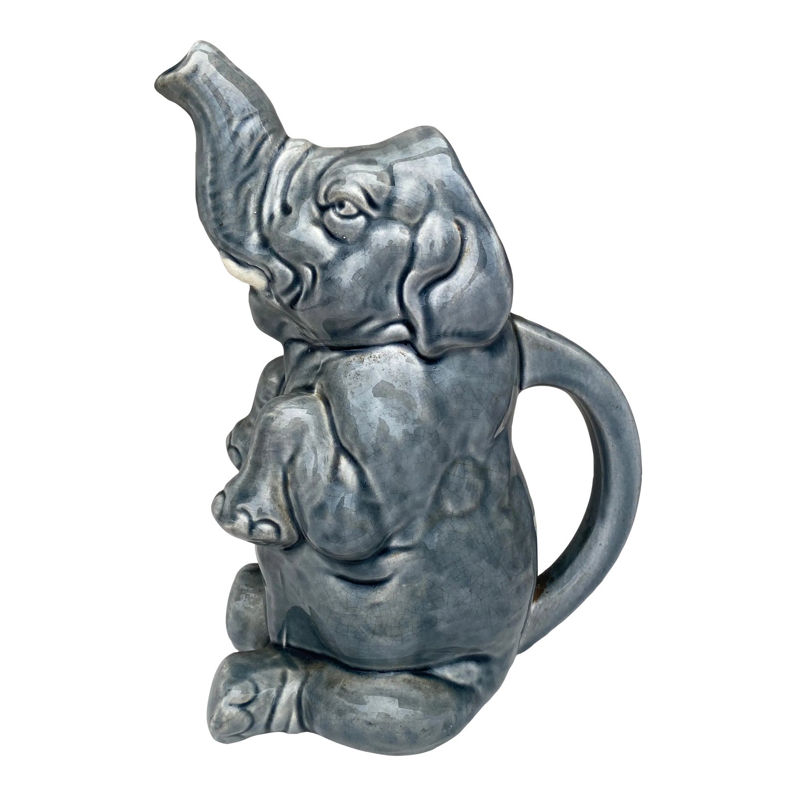 French Majolica Elephant Pitcher Sarreguemines, Circa 1900 | Chairish