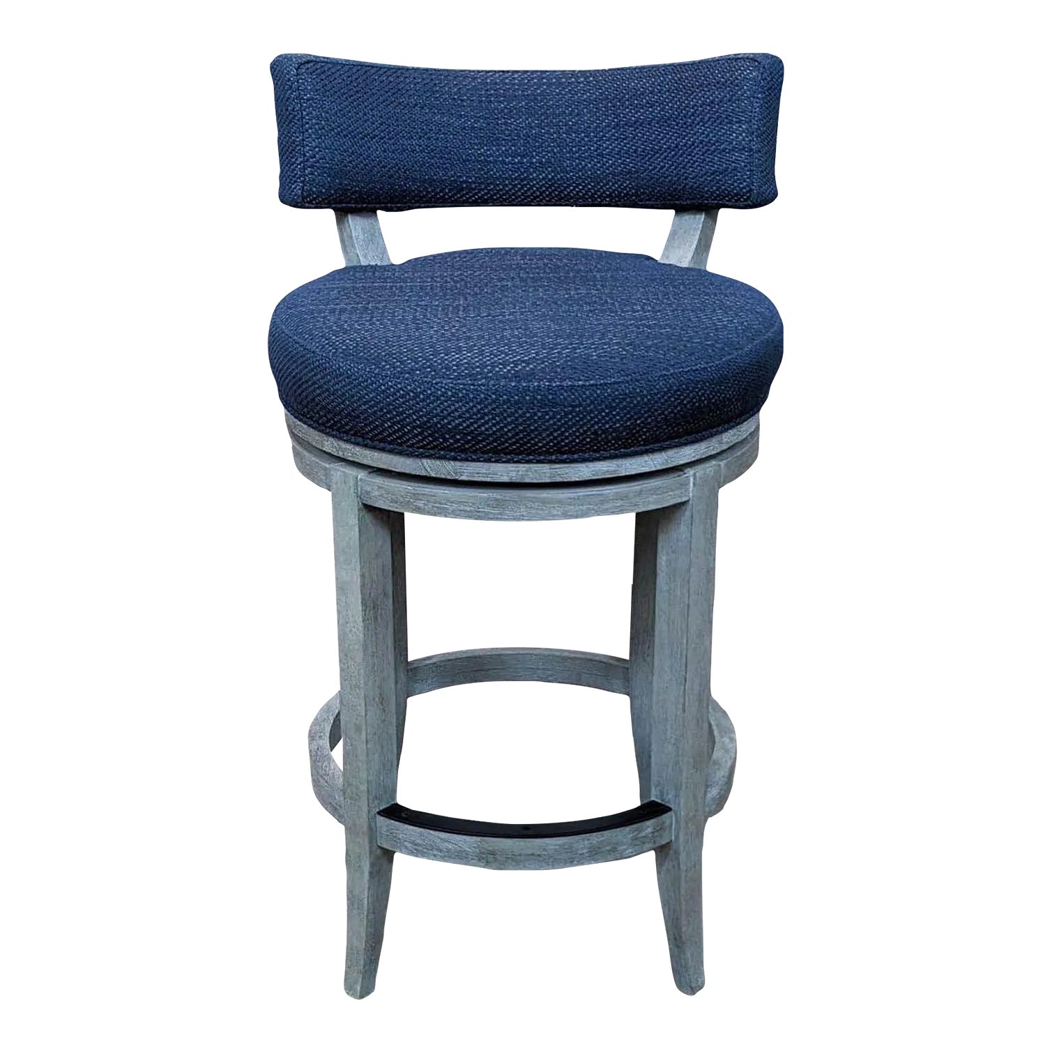 Bernhardt Rustic Wood Blue Swivel Bar Stool With Backrest | Chairish