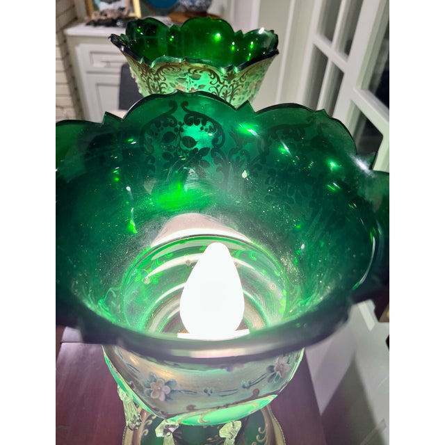 Czech Bohemian Green Glass Lustre Electric Lamp Pair, Circa 1930's ...