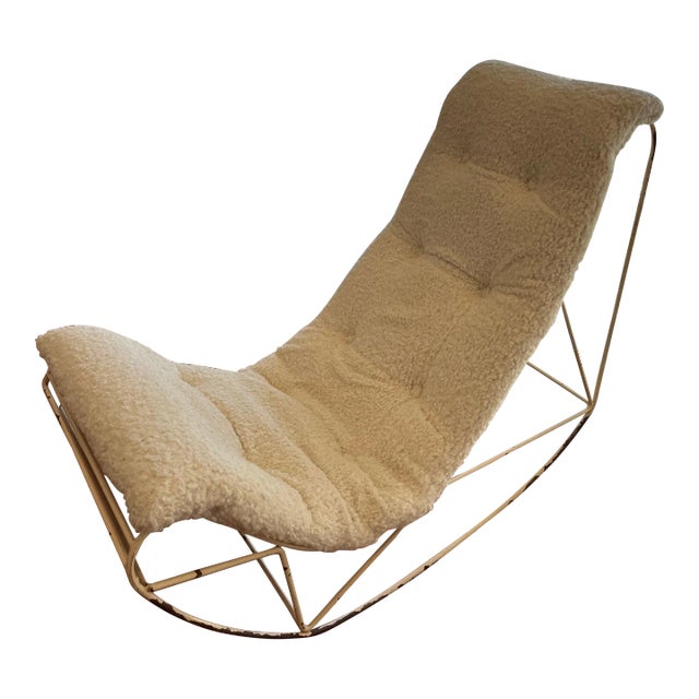 Iron Framed Cream Upholstered Rocking Chair | Chairish