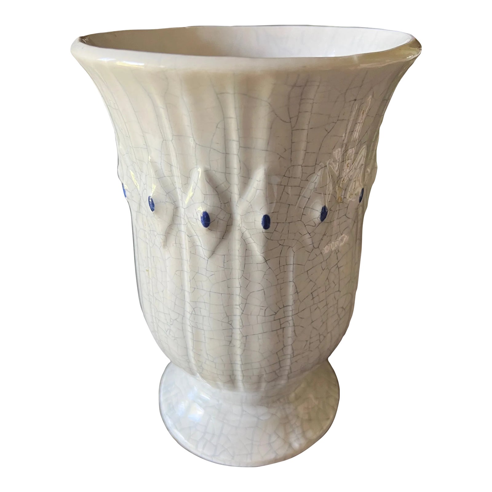 Antique McCoy White Art Pottery Vase With an Embossed Blue Diamond ...