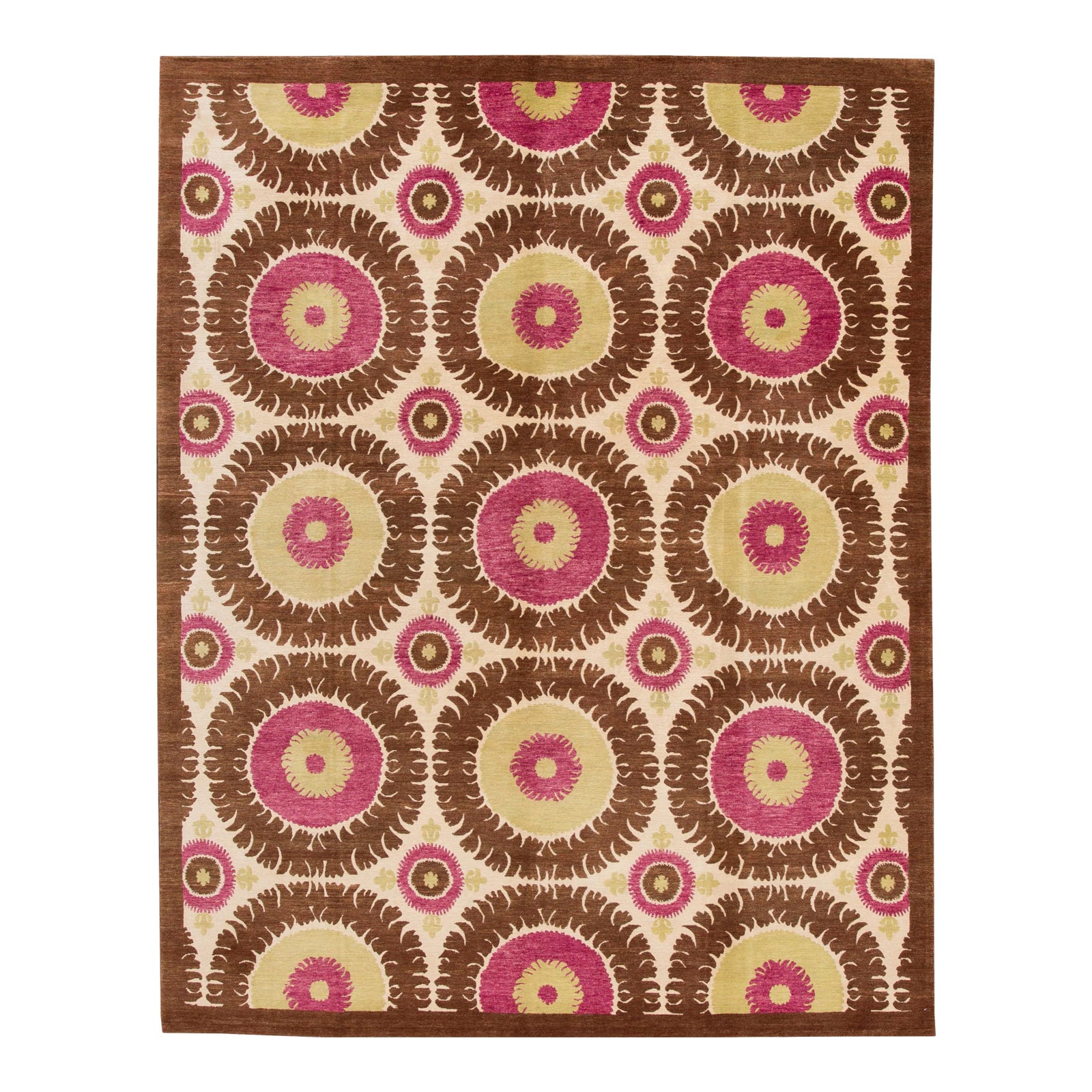 21st Century Modern Tibetan Wool Rug in Tan With Allover Design | Chairish