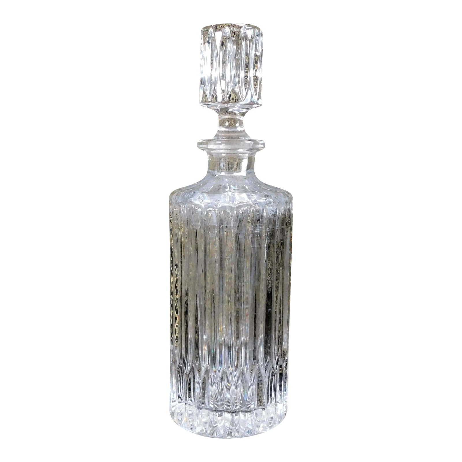 1940s Round Cut Crystal Decanter With Vertical Cuts | Chairish