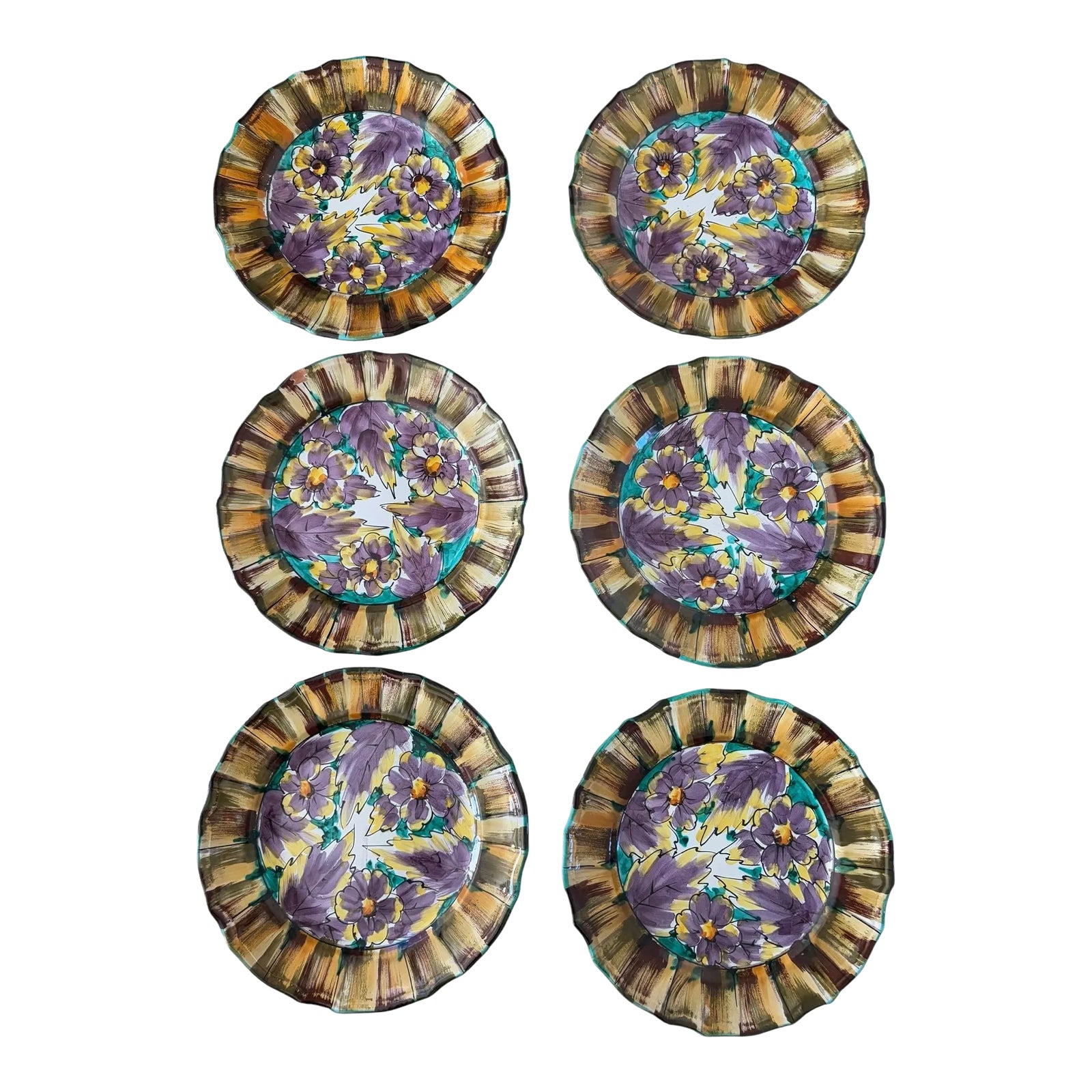 1960s Italian Hand Painted Floral Dinner Plates- a Set of 6 | Chairish