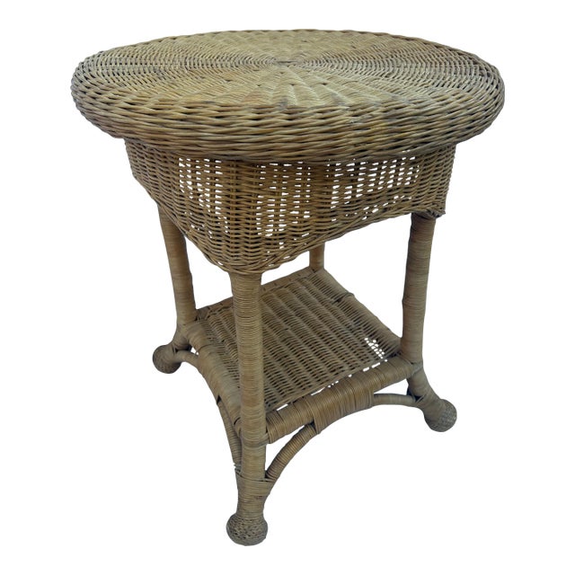 Late 20th Century Vintage Boho Chic Two-Tier Wicker Rattan Side Table ...