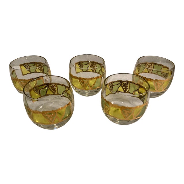 1950s Georges Briard Europa Roly Poly Green & Gold Cocktail Glasses ...