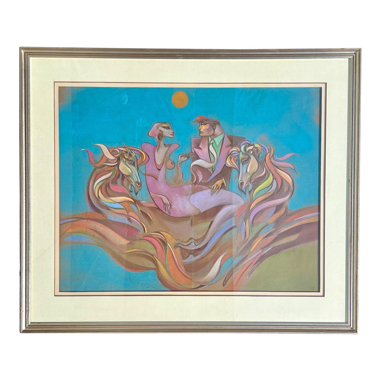Virgil Sova Pastel Painting With Art Deco Influence. | Chairish