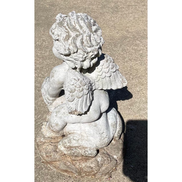 Vintage Concrete Cherub Riding on a Frog Garden Ornament | Chairish