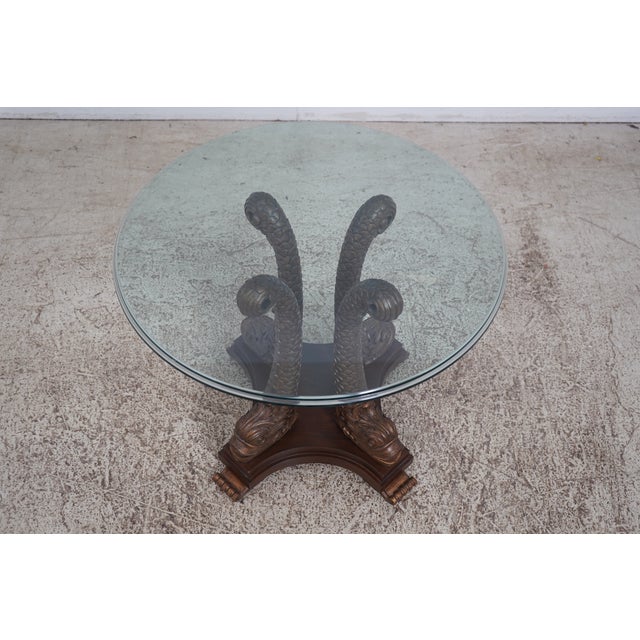 Round Glass Top Carved Dolphin Base Center Table | Chairish