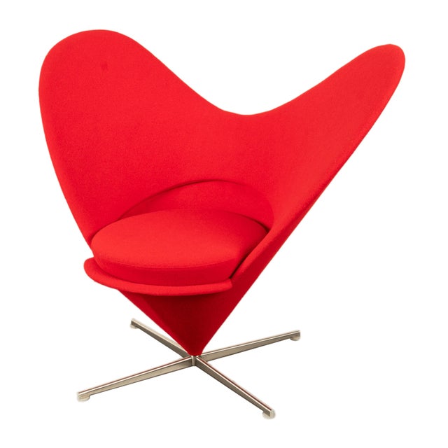 Mid Century Modern Red Heart Cone Chair Verner Panton for Vitra | Chairish
