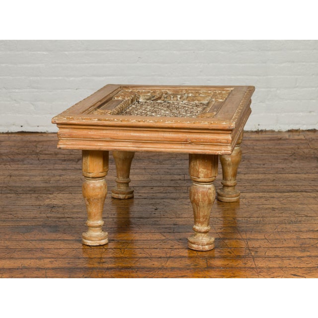 Rustic Indian Window Grate Cocktail Table with Iron Top and Baluster ...