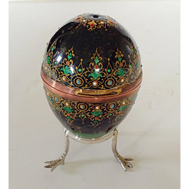 Elegantly Enameled Egg Box on Stand | Chairish