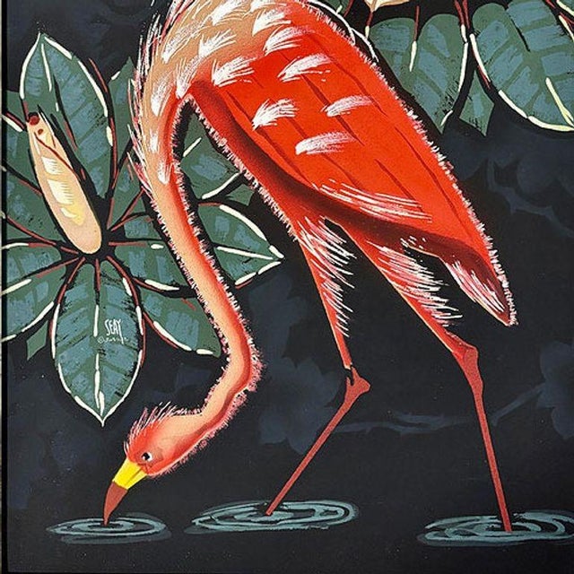 Pair of Mid Century Pink Flamingo Airbrush Prints by Billy Seay in ...