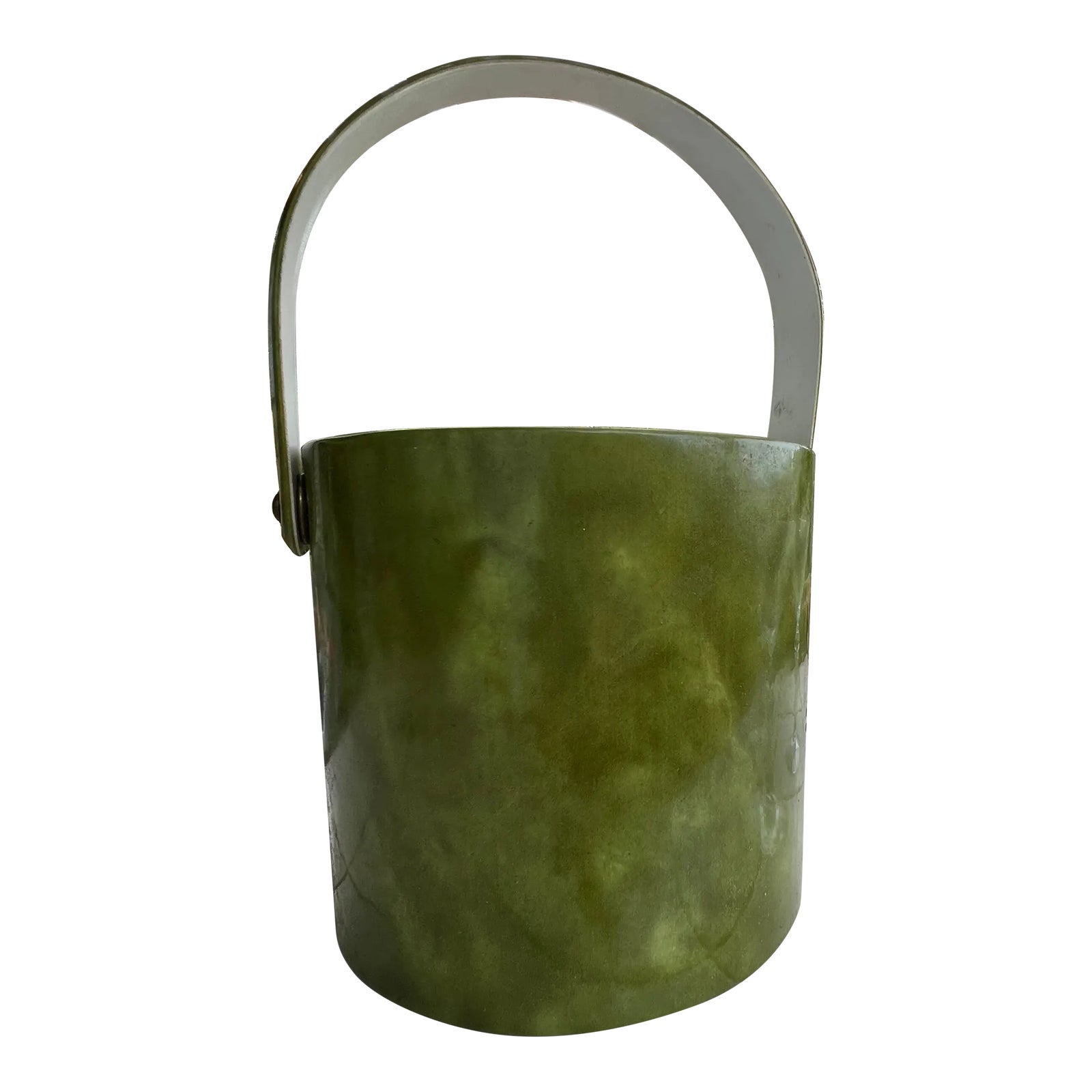 1970's Vintage Green Vinyl Ice Bucket | Chairish