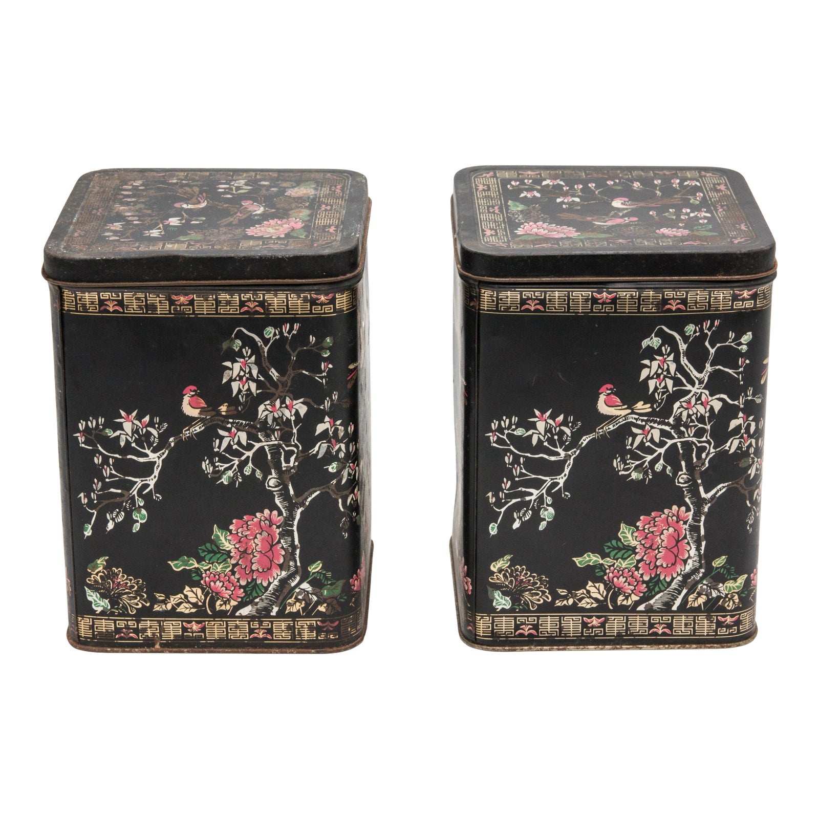 Antique French Hand Painted Tole Tea Canisters - a Pair | Chairish