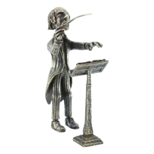 Silver Conductor Figure with Baton and Staff | Chairish