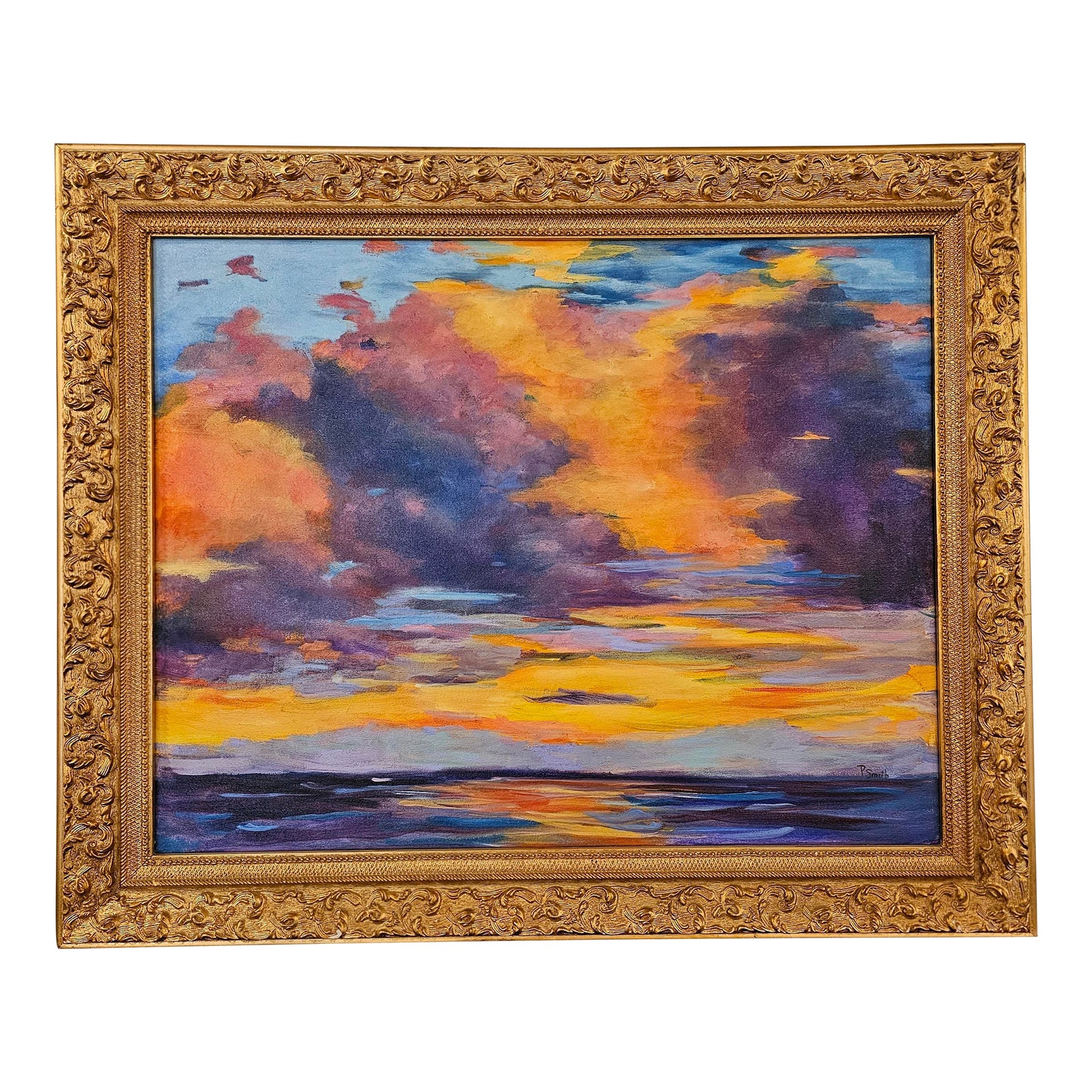 1990s Sunset Sky Acrylic Painting on Canvas, Signed P. Smith | Chairish
