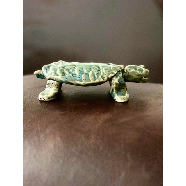 Vintage 1900s Green Handmade Ceramic One Eyed Turtle | Chairish
