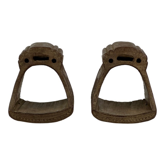 Antique Pair of Wood Carved Horse Stirrups in Light Brown, for the ...