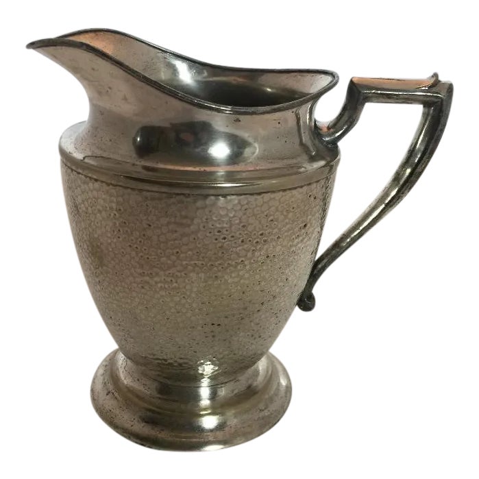 Vintage Art Deco Nickel Hammered Silver Plate Water Pitcher | Chairish